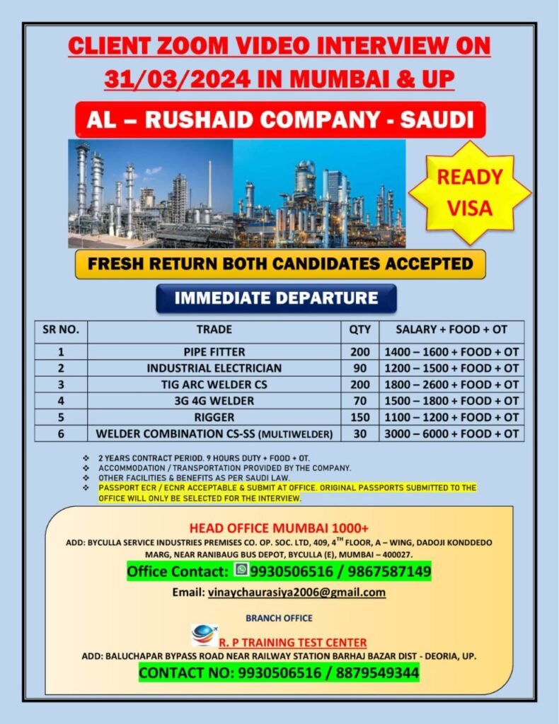 CLIENT ZOOM VIDEO INTERVIEW ON 31/03/2024 IN MUMBAI & UP AL-RUSHAID ...