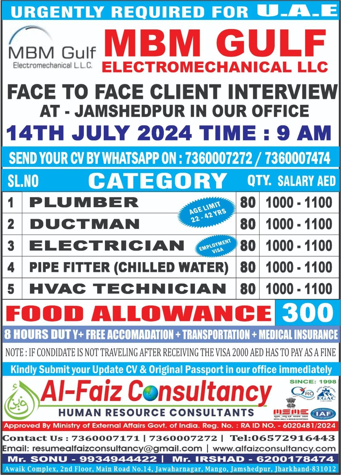 Urgent Requirement for DUBAI M/S MBM COMPANY – Client Interview At Jamshedpur on 14th July 2024 ...