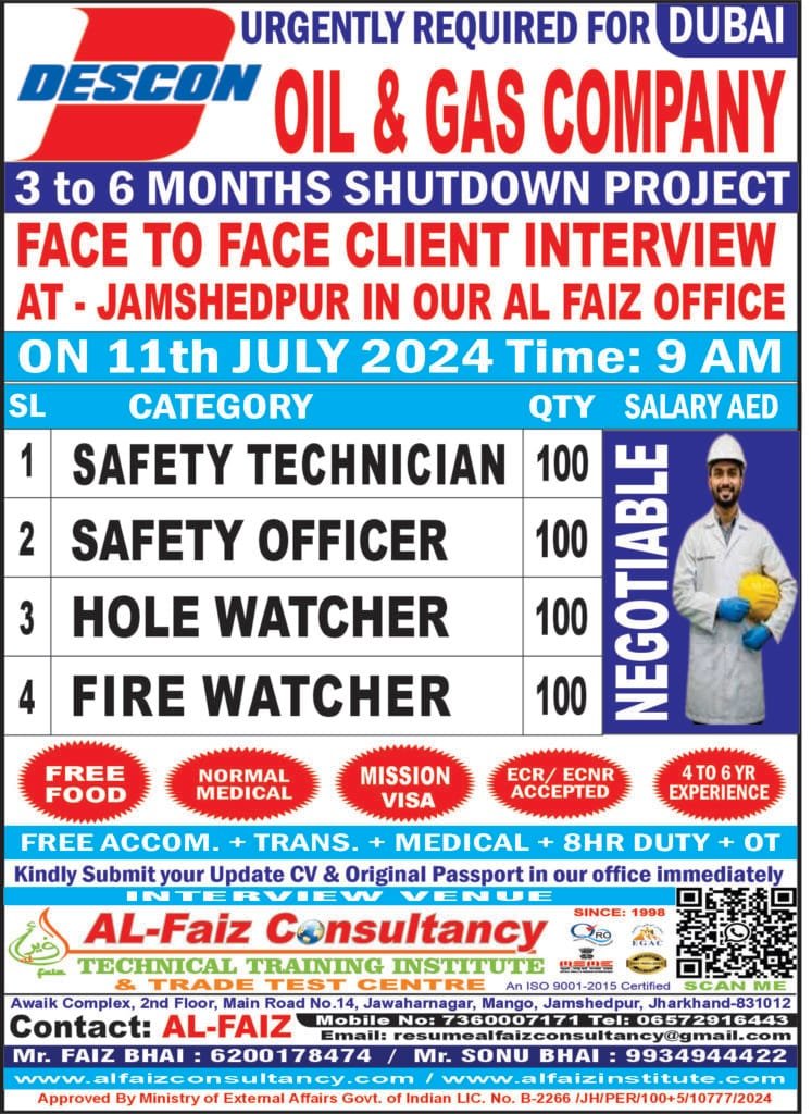 Urgent Requirement for DUBAI DESCON COMPANY – Client Interview At Jamshedpur on 11 JULY 2025 ...